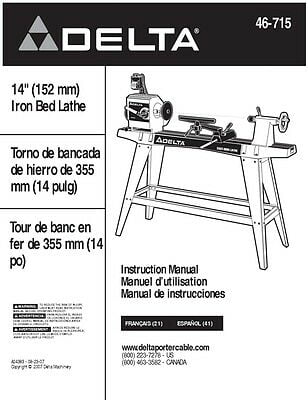 Instruction Manual ONLY for Delta 46-715 14" Iron Bed Lathe Instruction ...