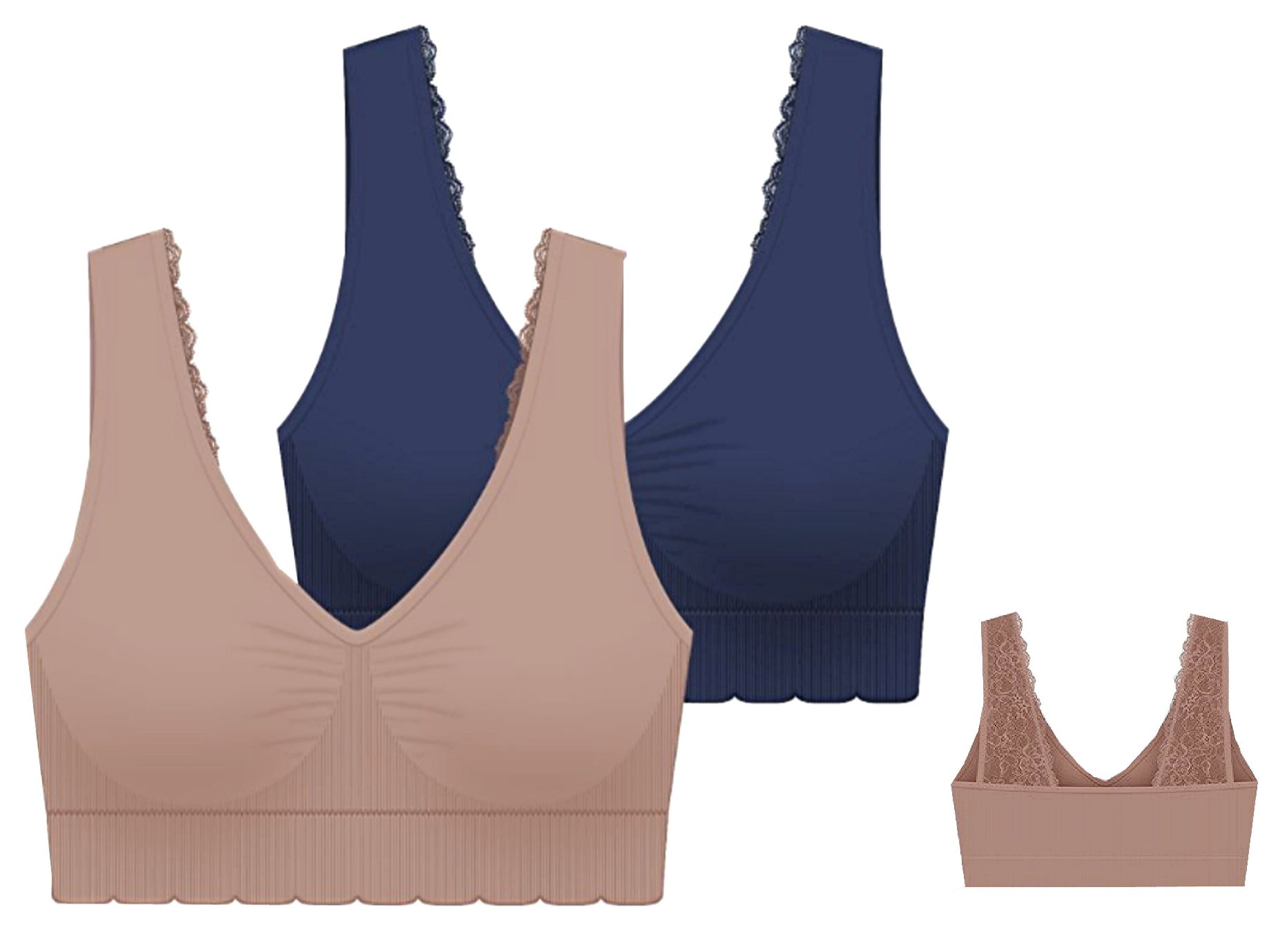 Delta Burke Padded Comfort Padded Bras with Lace Straps and Removable ...