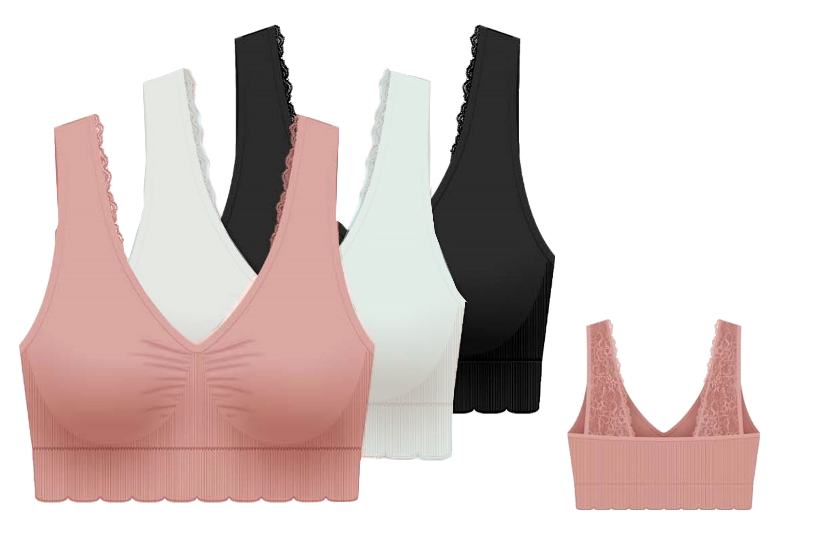 Delta Burke Seamless Padded Comfort Bras with Lace Back Straps and ...