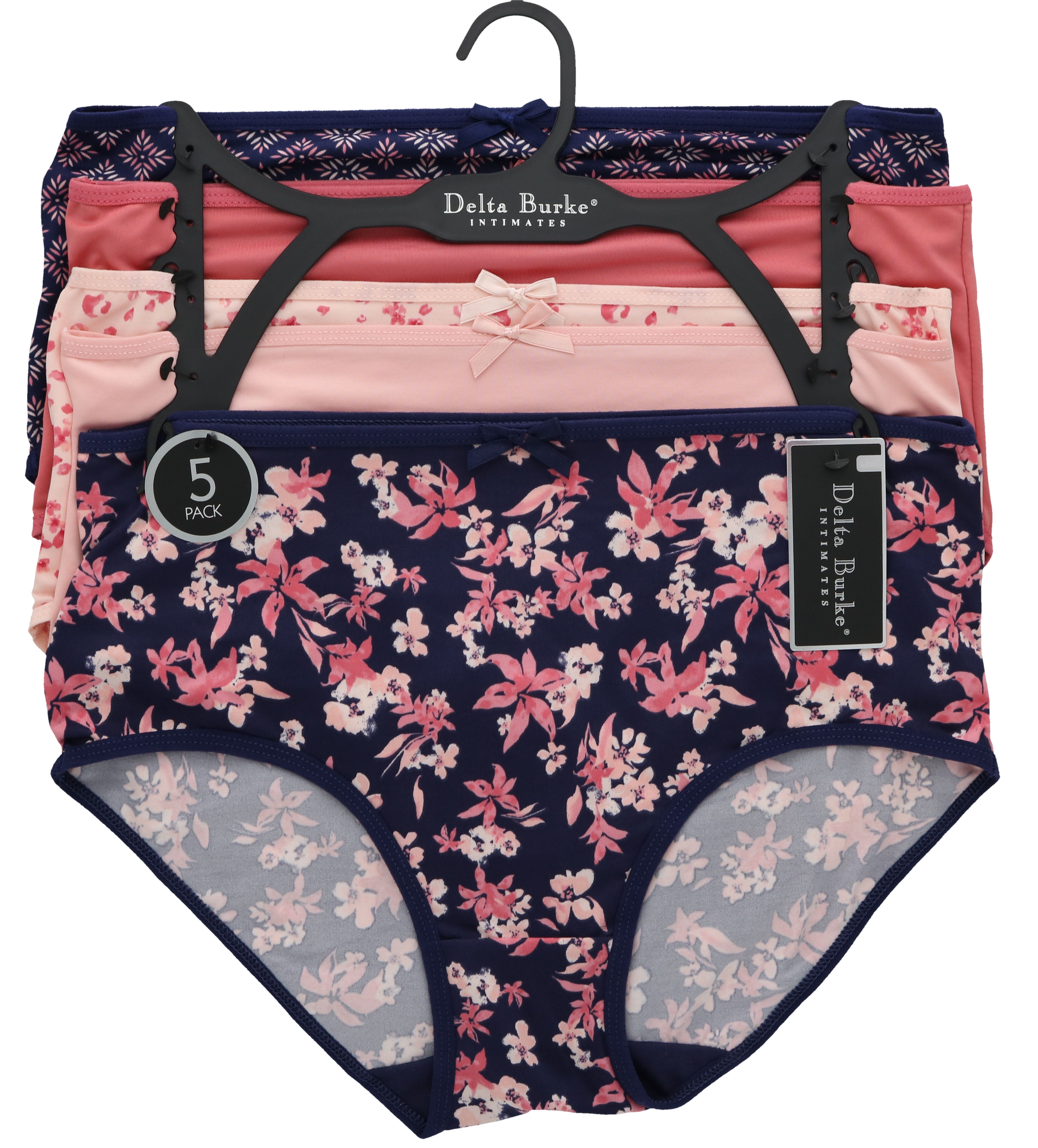 Delta Burke Women's Plus Size High Rise Brief Panties, 5 Pack, Pink and ...