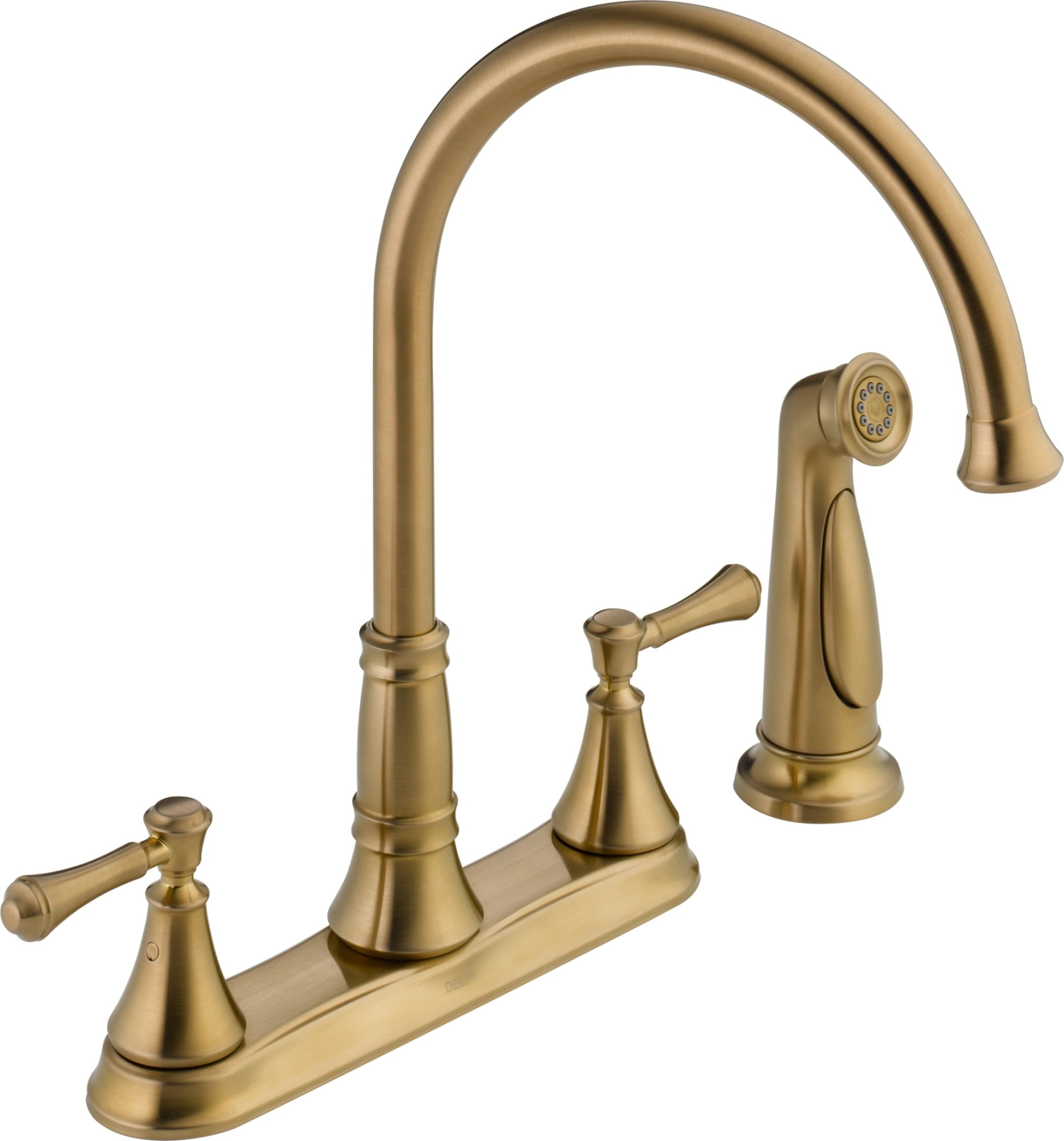 Delta Cassidy Two Handle Kitchen Faucet with Spray, Champagne Bronze ...
