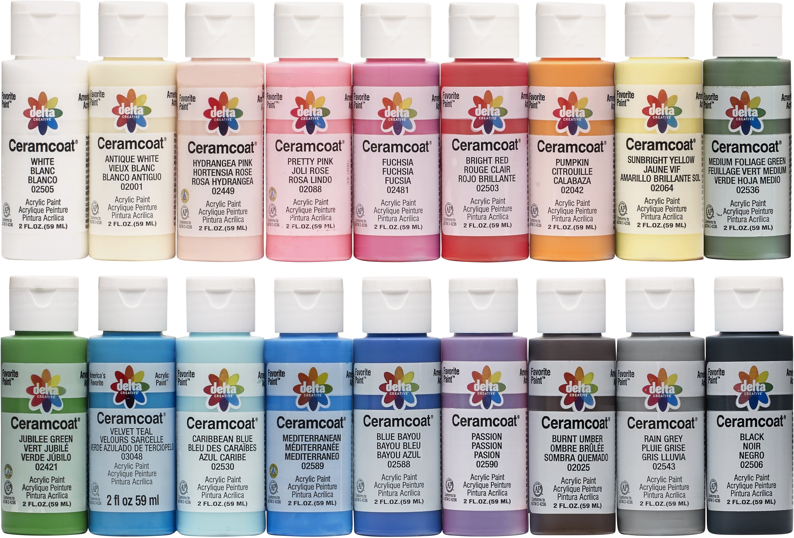 Delta Ceramcoat Matte Acrylic Craft Paint Set, 2 fl oz, 18 Piece ...