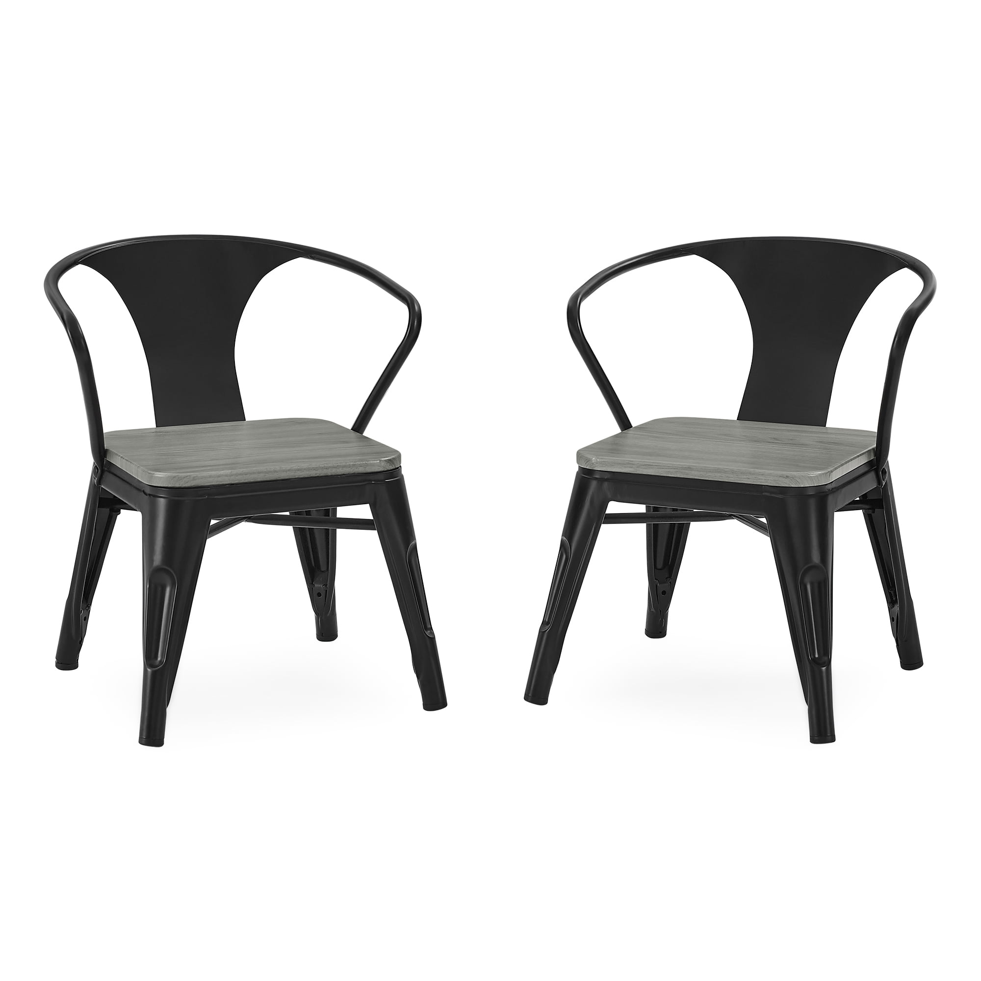 Delta Children Bistro 2-Piece Chair Set, Black Metal/Grey Barnboard ...