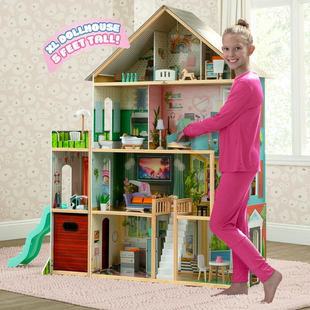 Delta Children Deluxe Maui Dollhouse - Large 4-Story Dollhouse with 12 ...