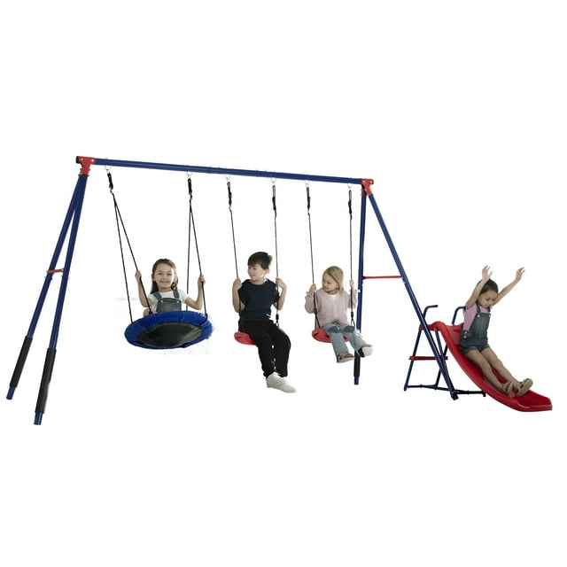 Delta Children FunZone Outdoor Metal 4-Piece Swing Set - Includes 2 ...