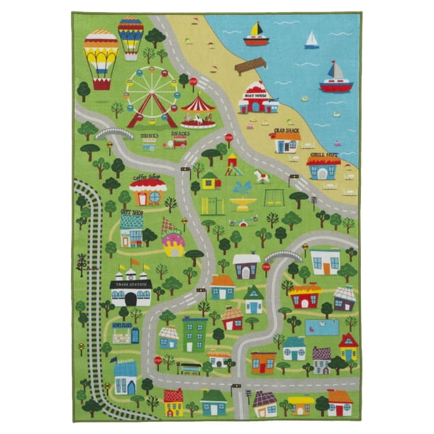 Delta Children Kids Extra Large Road Map Activity Rug, 6’6" L x 4’6" W ...