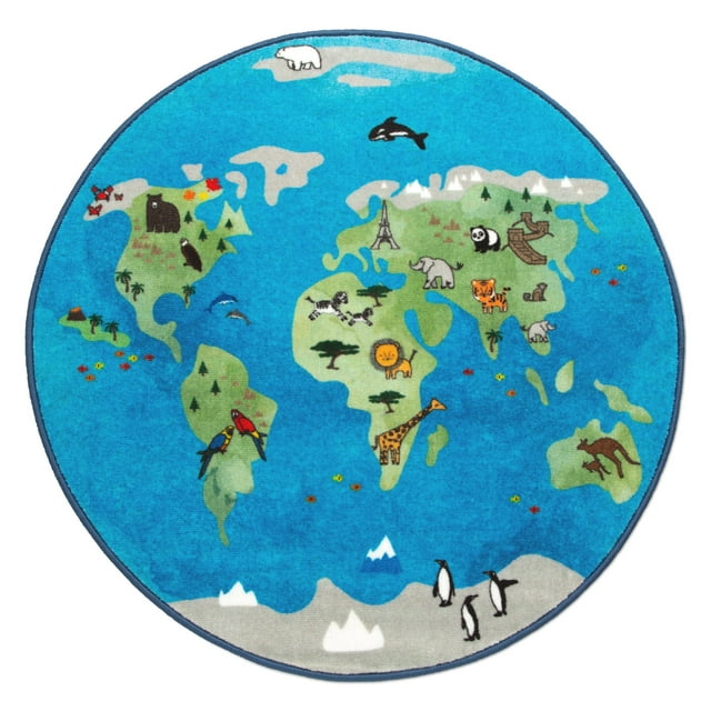 Delta Children Kids World Map Round Area Rug, 39-Inch, Blue - Walmart.com