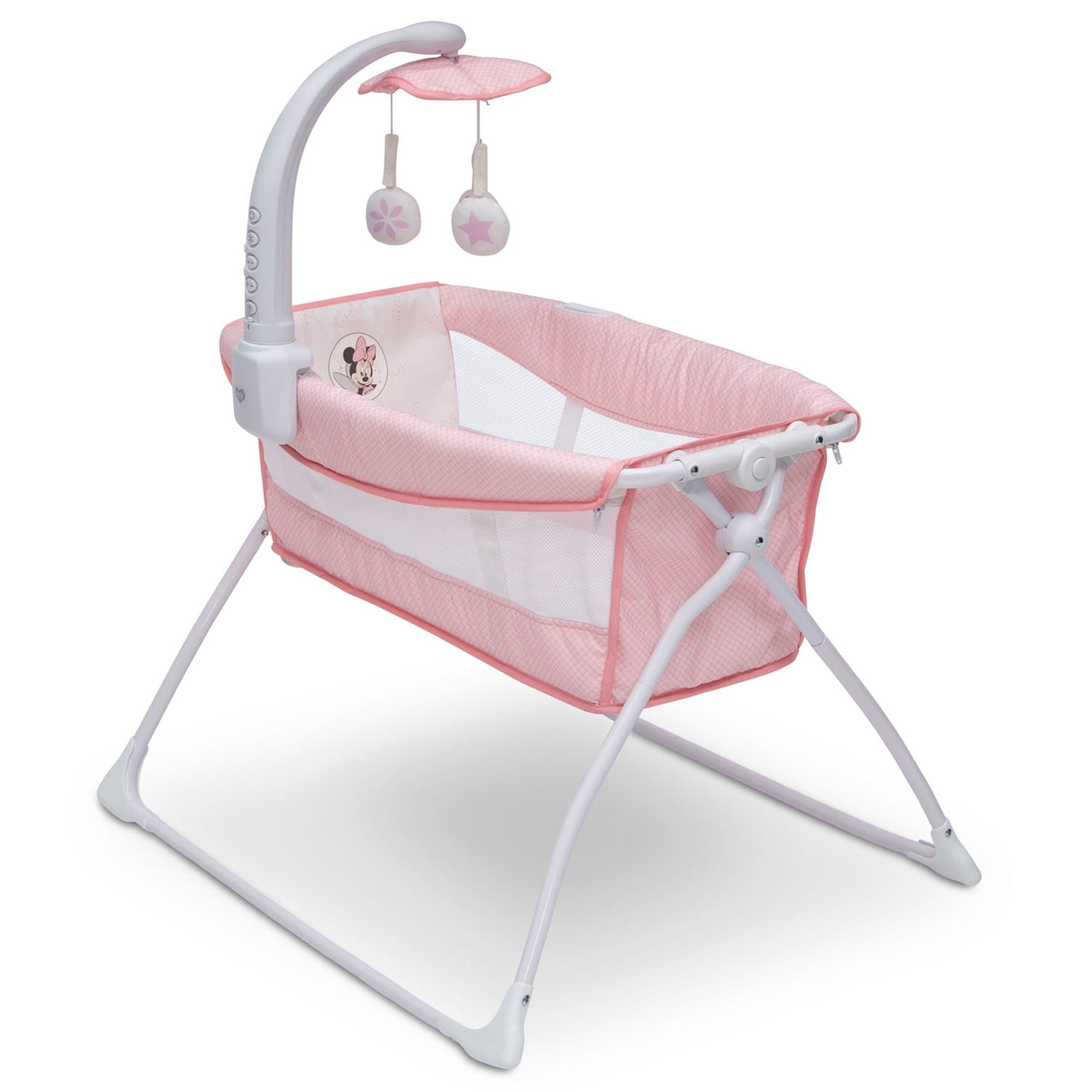 Delta Children Minnie Mouse Foldable Portable Bedside Activity Bassinet ...