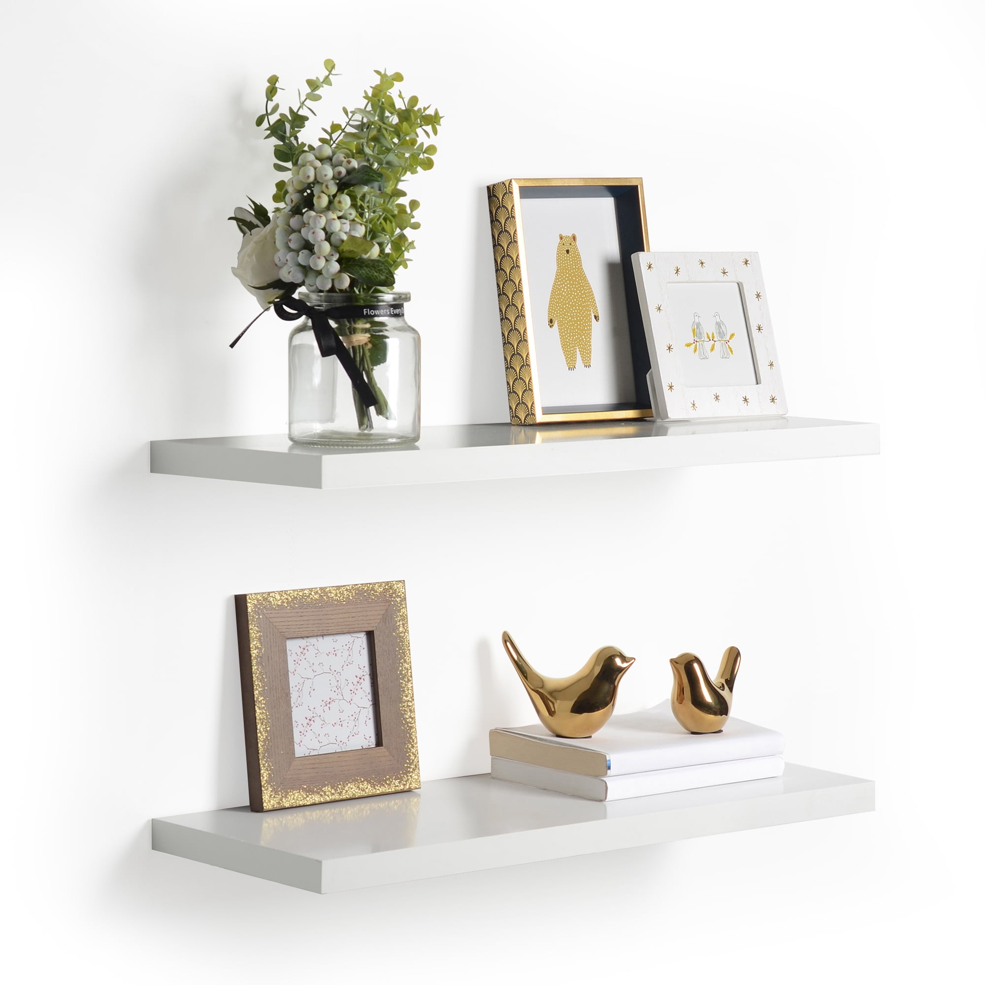 Delta Cycle Slim Floating Wall Shelves, Set of 2, 24’ x 8’ x 1’, White ...
