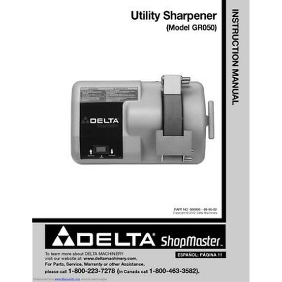 Instruction Manual ONLY for Delta GR050 Grinder Owners Instruction ...