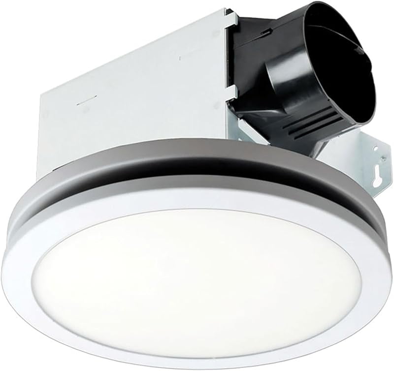 Delta Integrity 100 CFM Exhaust Bath Fan, LED Edge-Lit Flat Round Panel ...