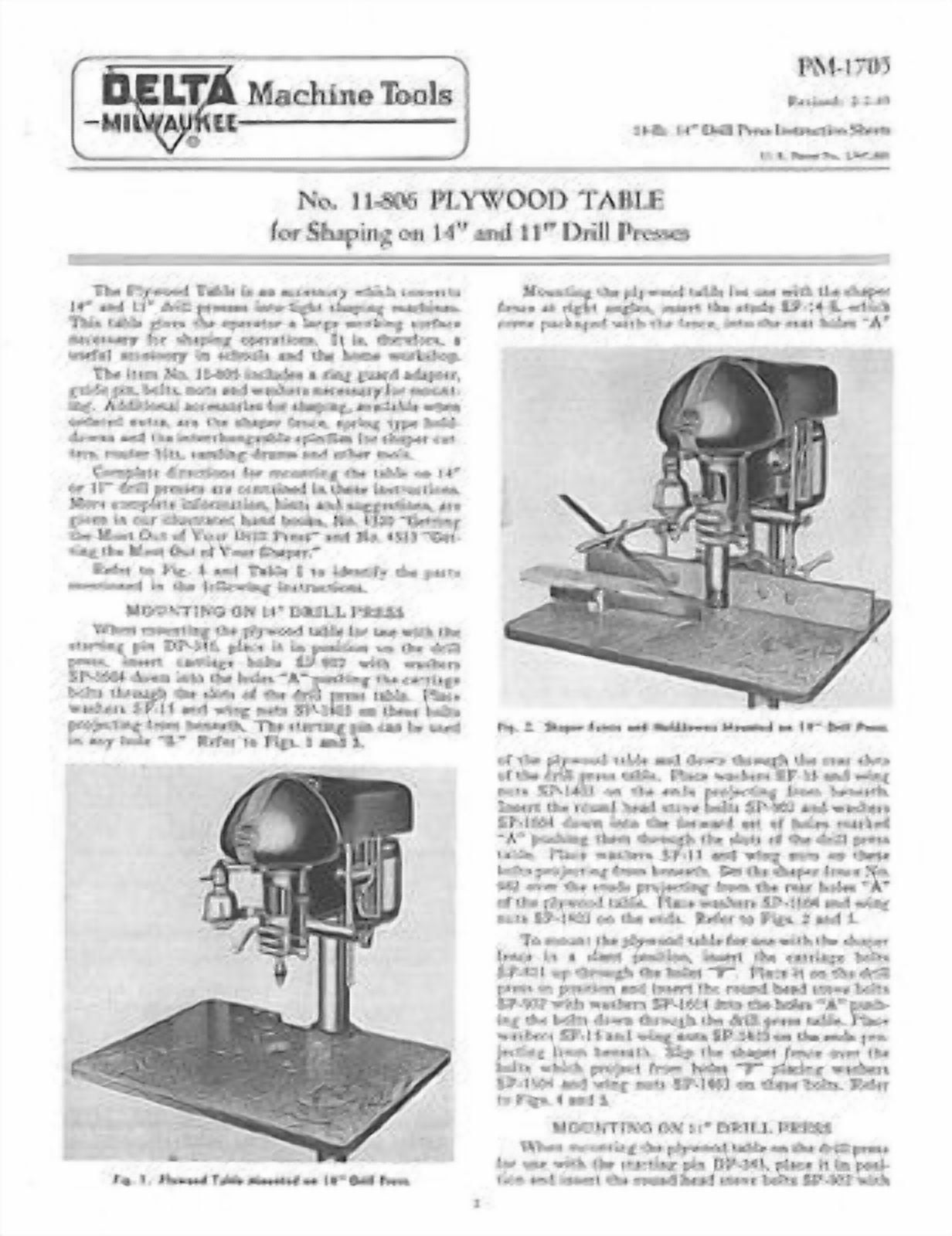 Delta Rockwell 11806 Plywood Table Shaping on 14" 11" Drill Presses ...