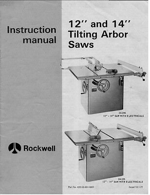 Instruction Manual ONLY for Delta Rockwell 12" and 14" Tilting Arbor ...