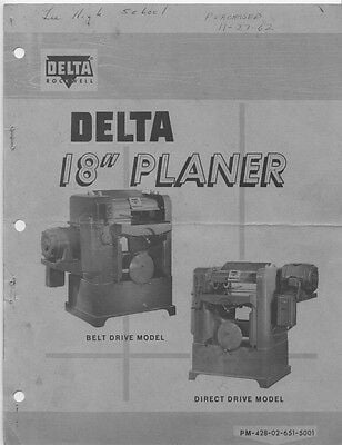 Delta Rockwell 18" Planer Manual for early Yates-American version ...
