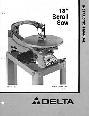 Instruction Manual ONLY for Delta Rockwell 18" Scroll Saw No. 40-601 ...