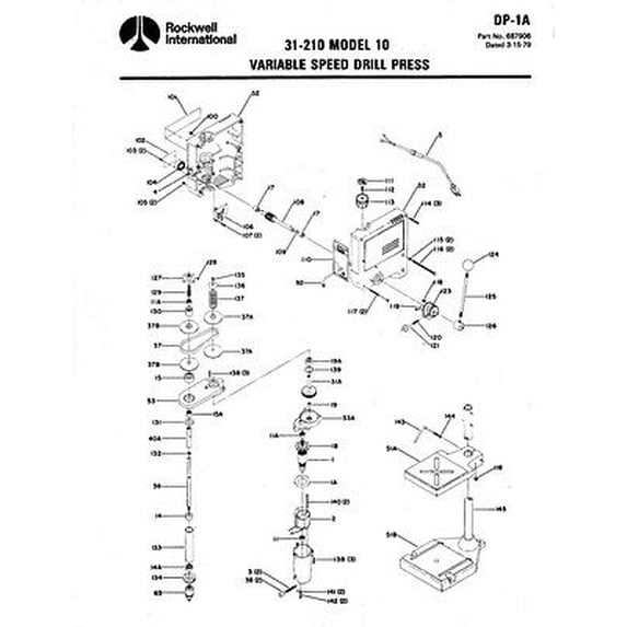 Delta Rockwell 31-210 MODEL 10 VARIABLE SPEED DRILL PRESS Instructions ...