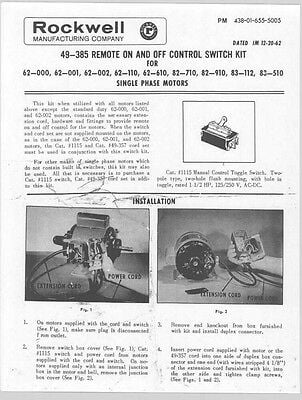 Delta Rockwell 49-385 Remote On and Off Control Switch Kit Instructions ...