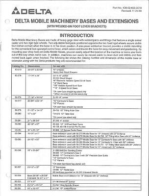 Instruction Manual ONLY for Delta Rockwell Mobile Machinery Bases ...