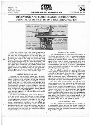 Delta Rockwell No. 34-305 & 34-307 10" Tilting Table Circular Saw ...