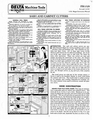 Instruction Manual ONLY for Delta Rockwell SASH AND CABINET CUTTERS PM ...