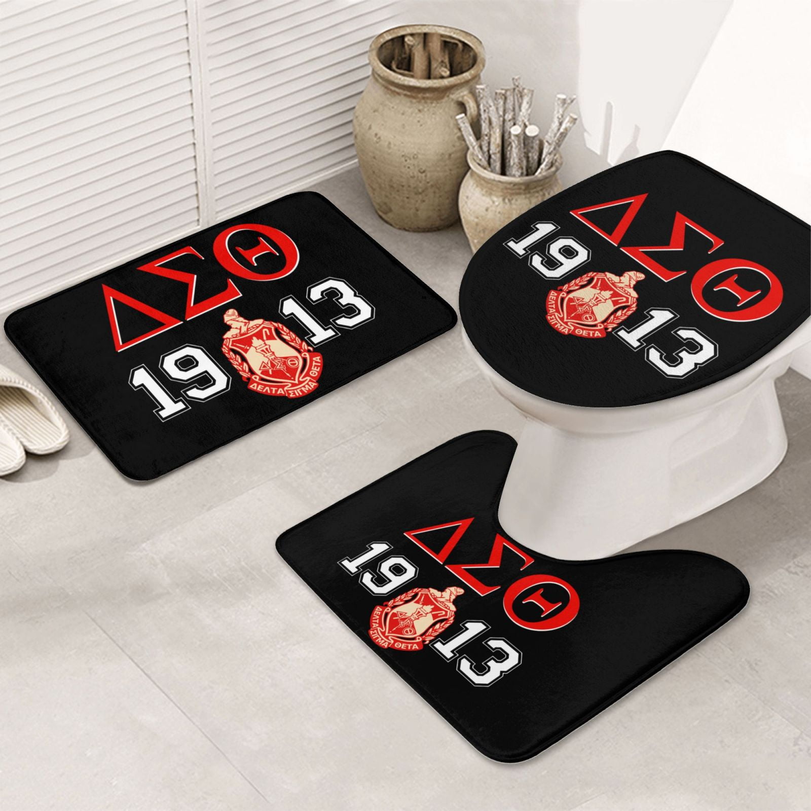 Delta Sigma Theta Bathroom Shower Rugs Set - 3 Piece U-Shaped Contour ...