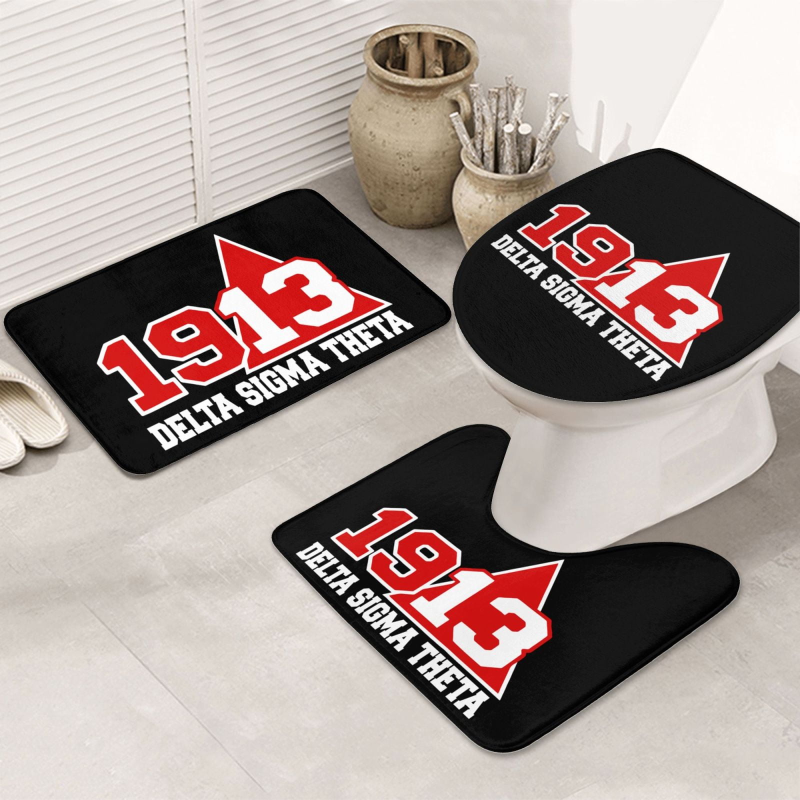Delta Sigma Theta Bathroom Shower Rugs Set - 3 Piece U-Shaped Contour ...