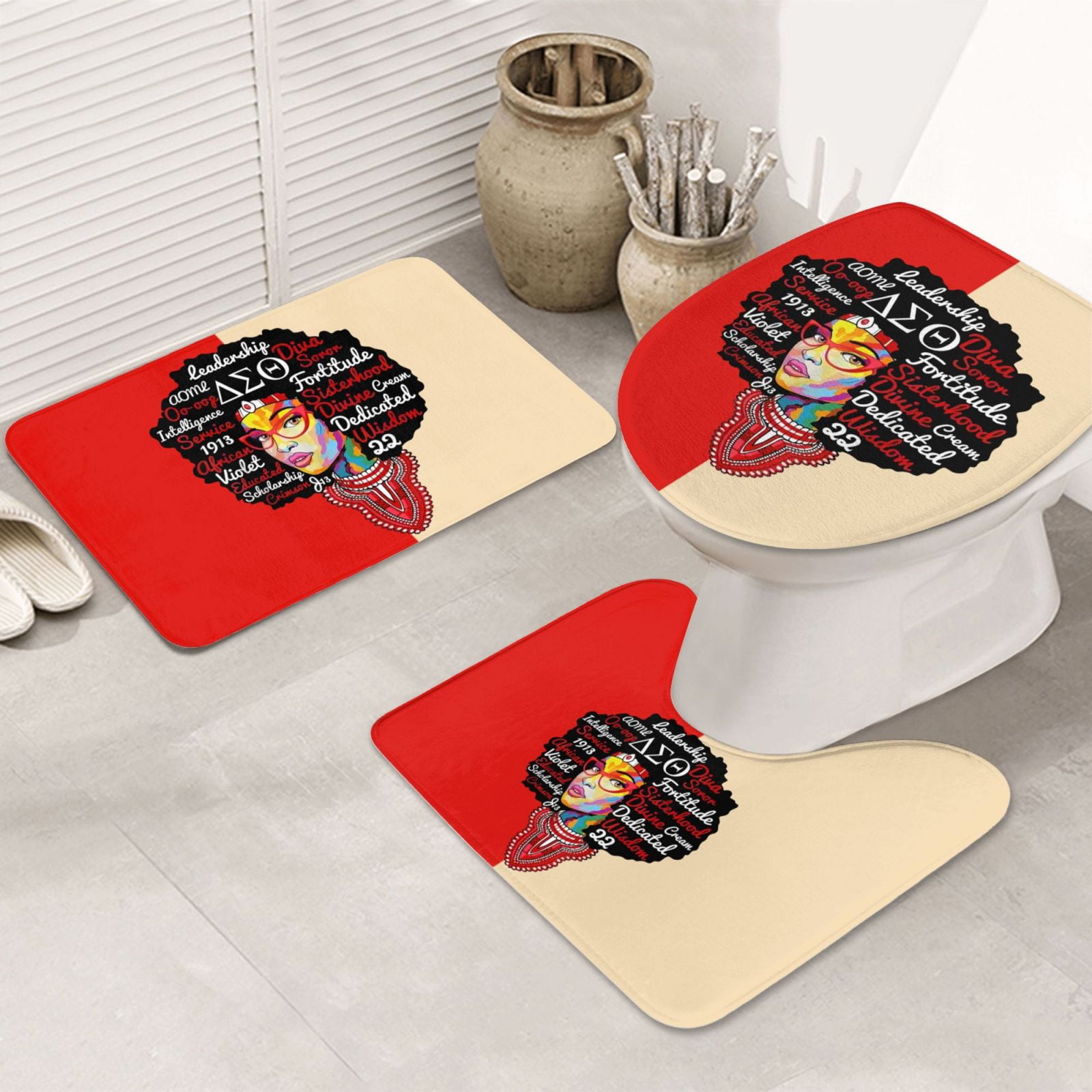 Delta Sigma Theta Bathroom Shower Rugs Set - 3 Piece U-Shaped Contour ...