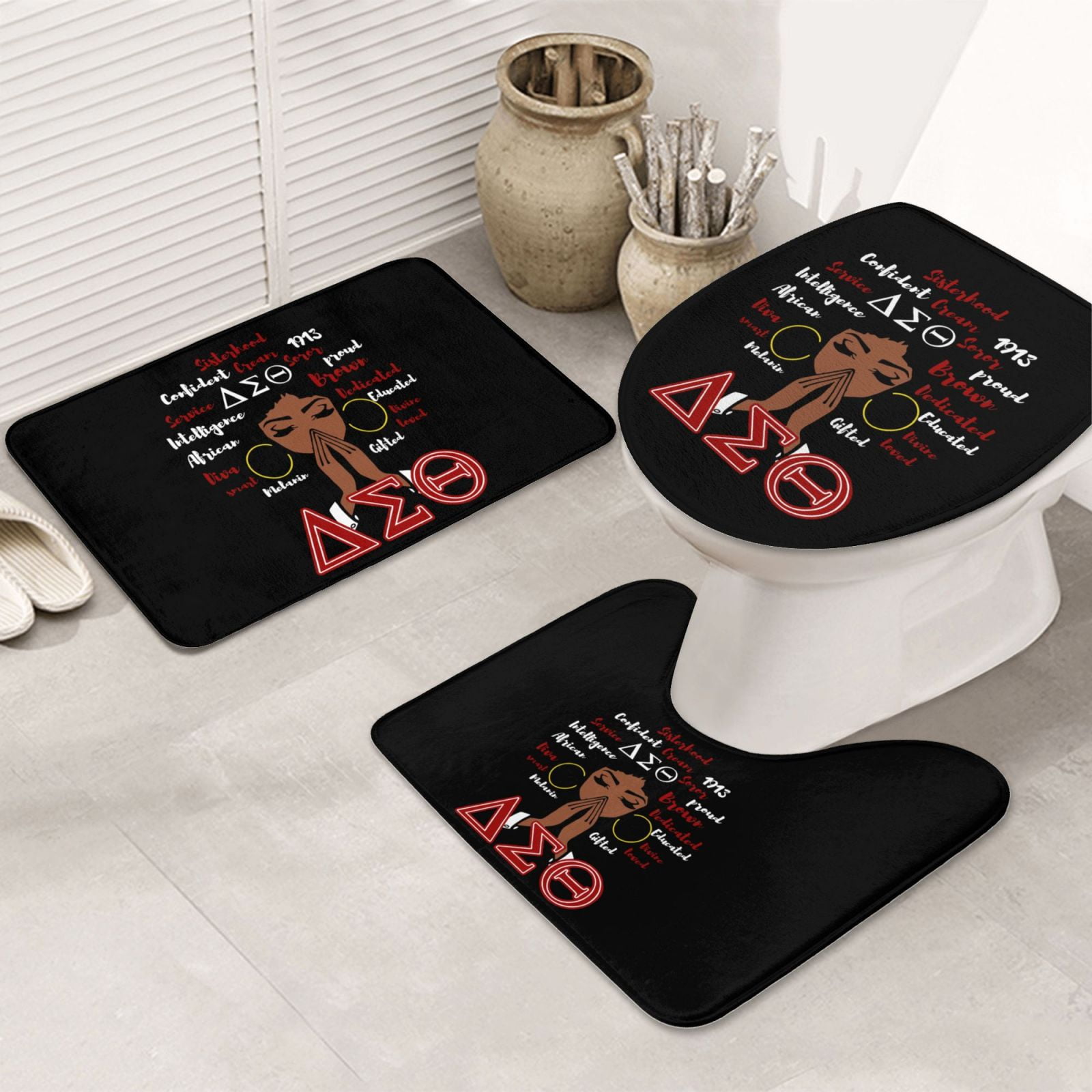 Delta Sigma Theta Bathroom Shower Rugs Set - 3 Piece U-Shaped Contour ...