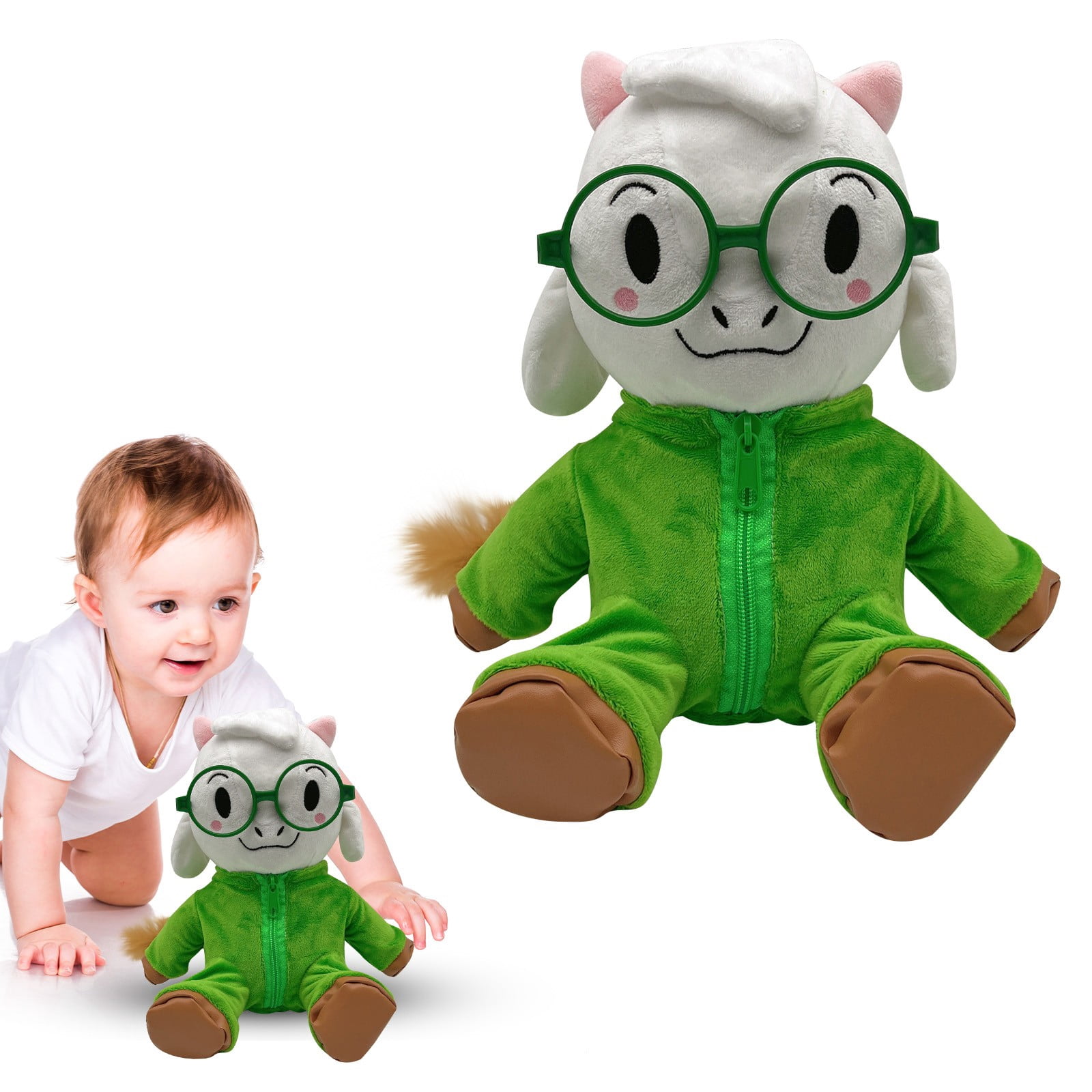 Deltarune Ralsei Plush with No Hat, 11″ Green Fur Glasses & Scarf ...