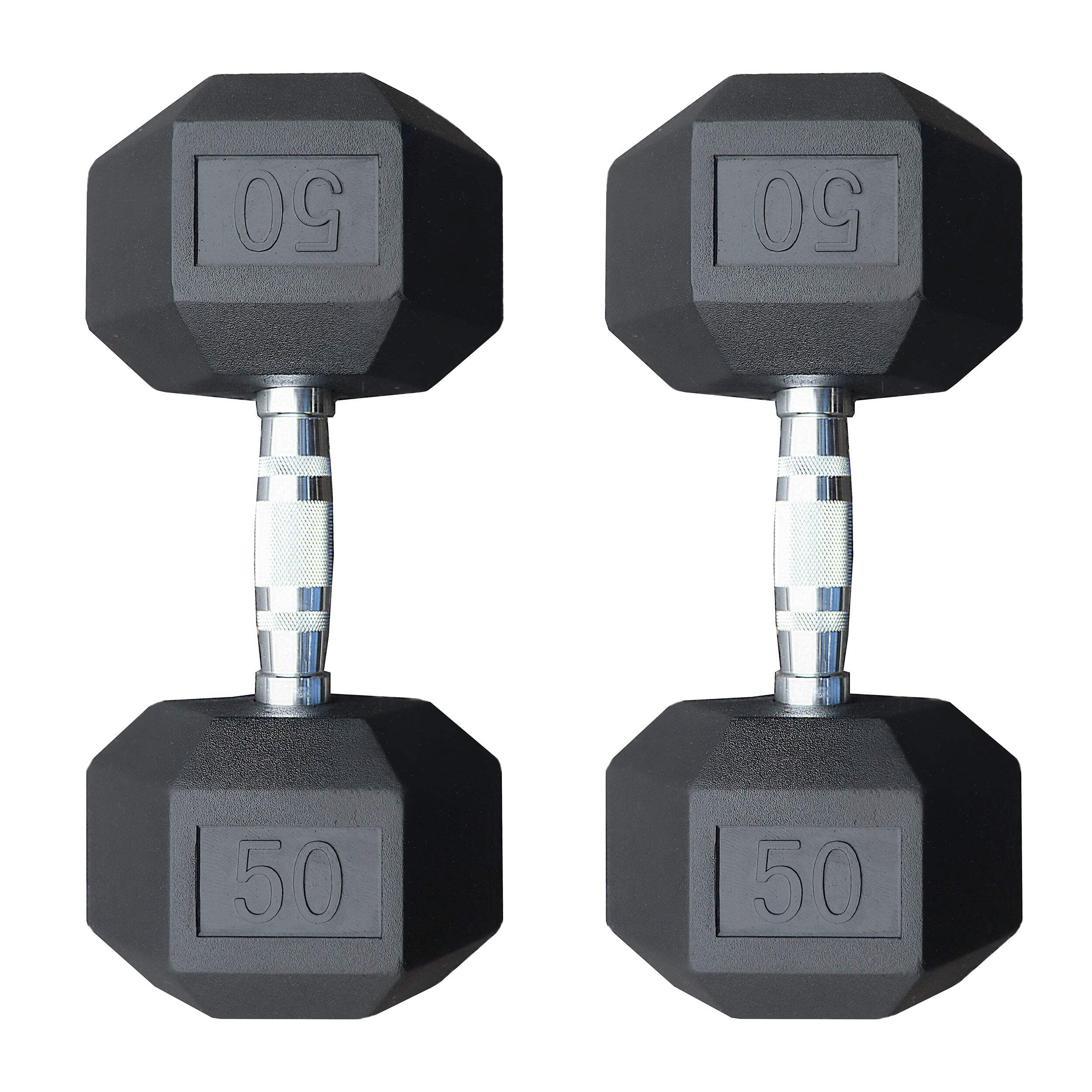 Deltech Fitness Coated Hex Weight 50 lb Rubber Dumbbell Pair (RDB-050 ...