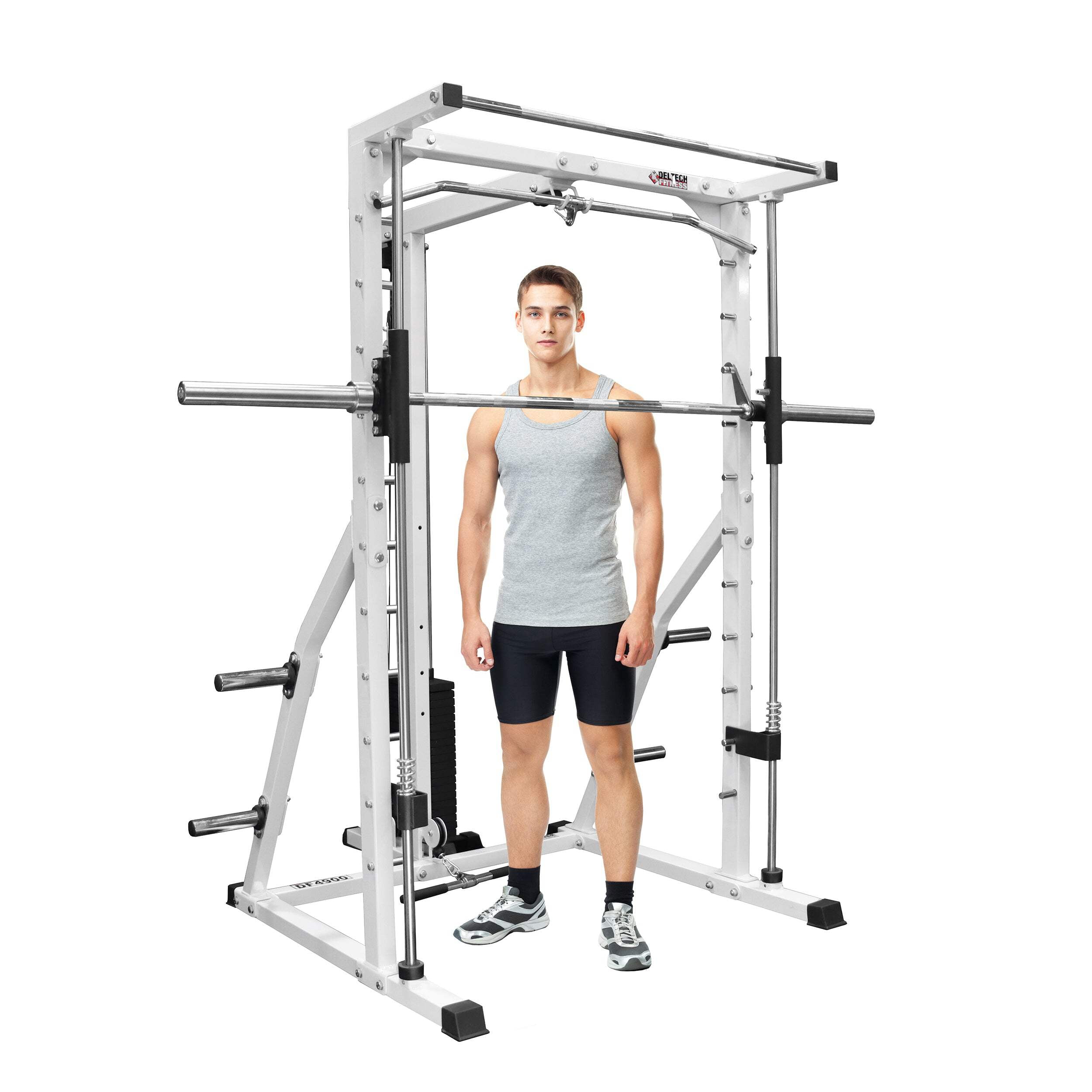 Deltech Fitness Home Gym Smith Machine with 200lb. Weight Workout Lat ...