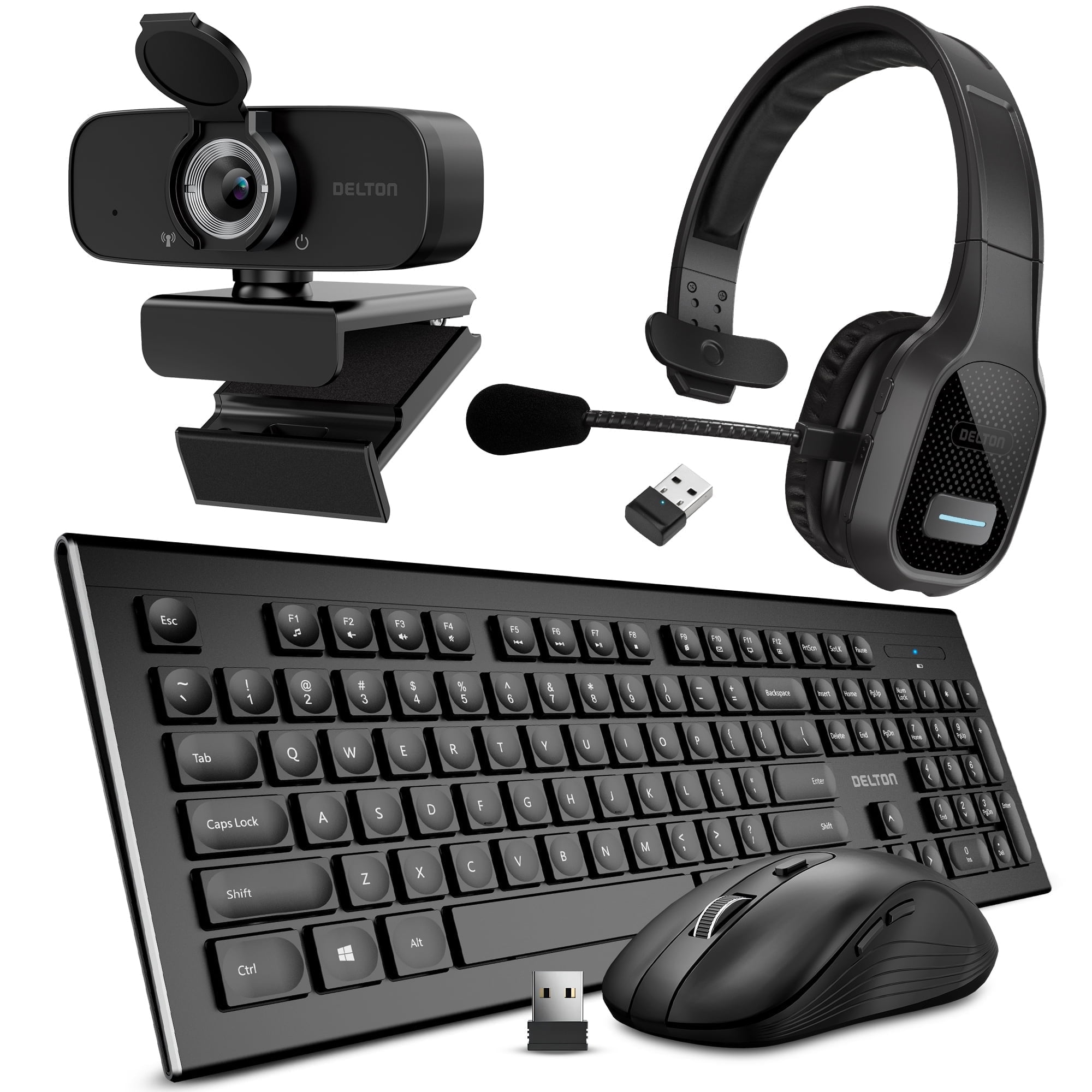 Delton 20X Bluetooth Headset with USB Dongle, 1080p USB Webcam with ...