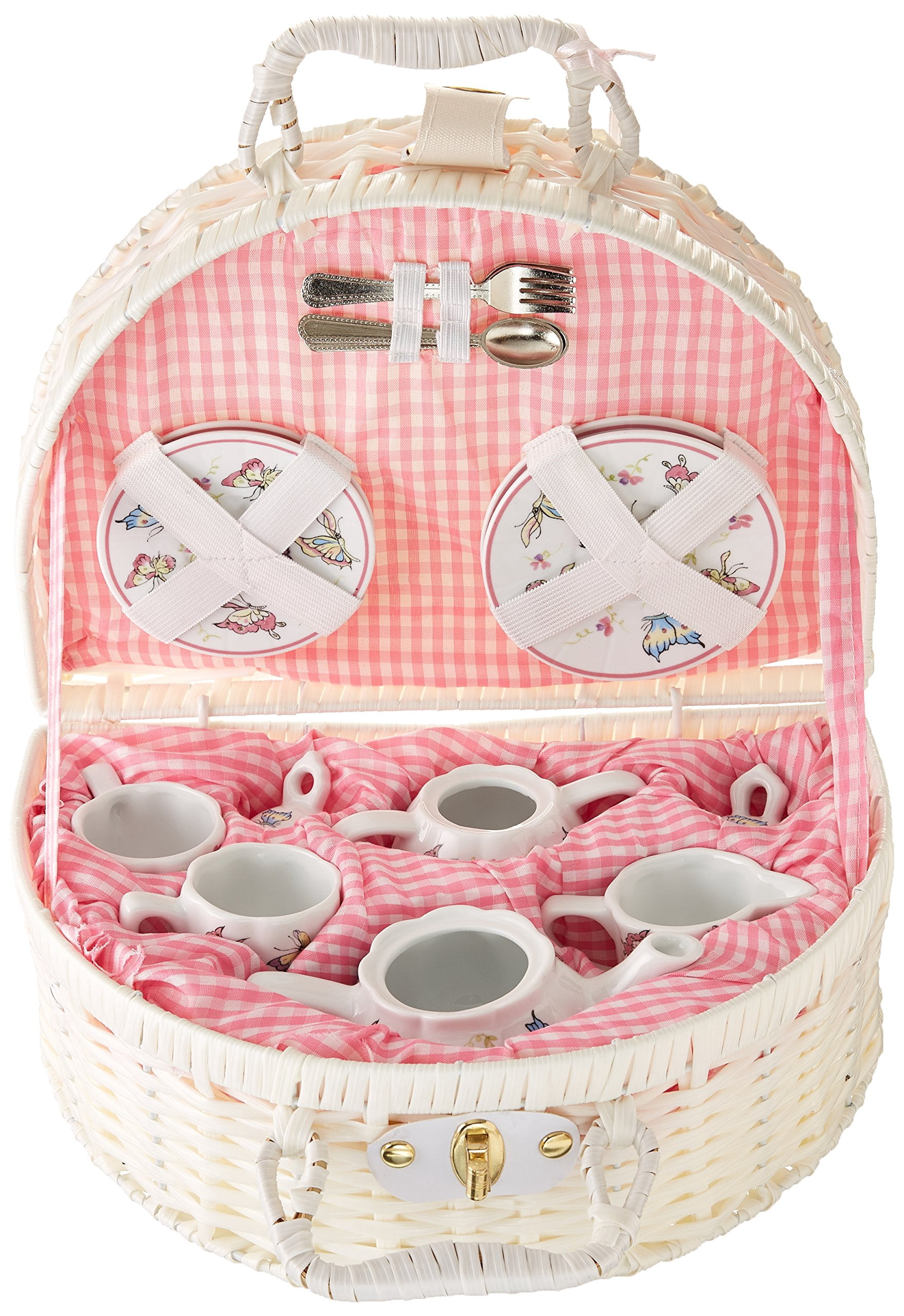 Delton Children's Tea Set with Basket - Pink Butterfly - Walmart.com
