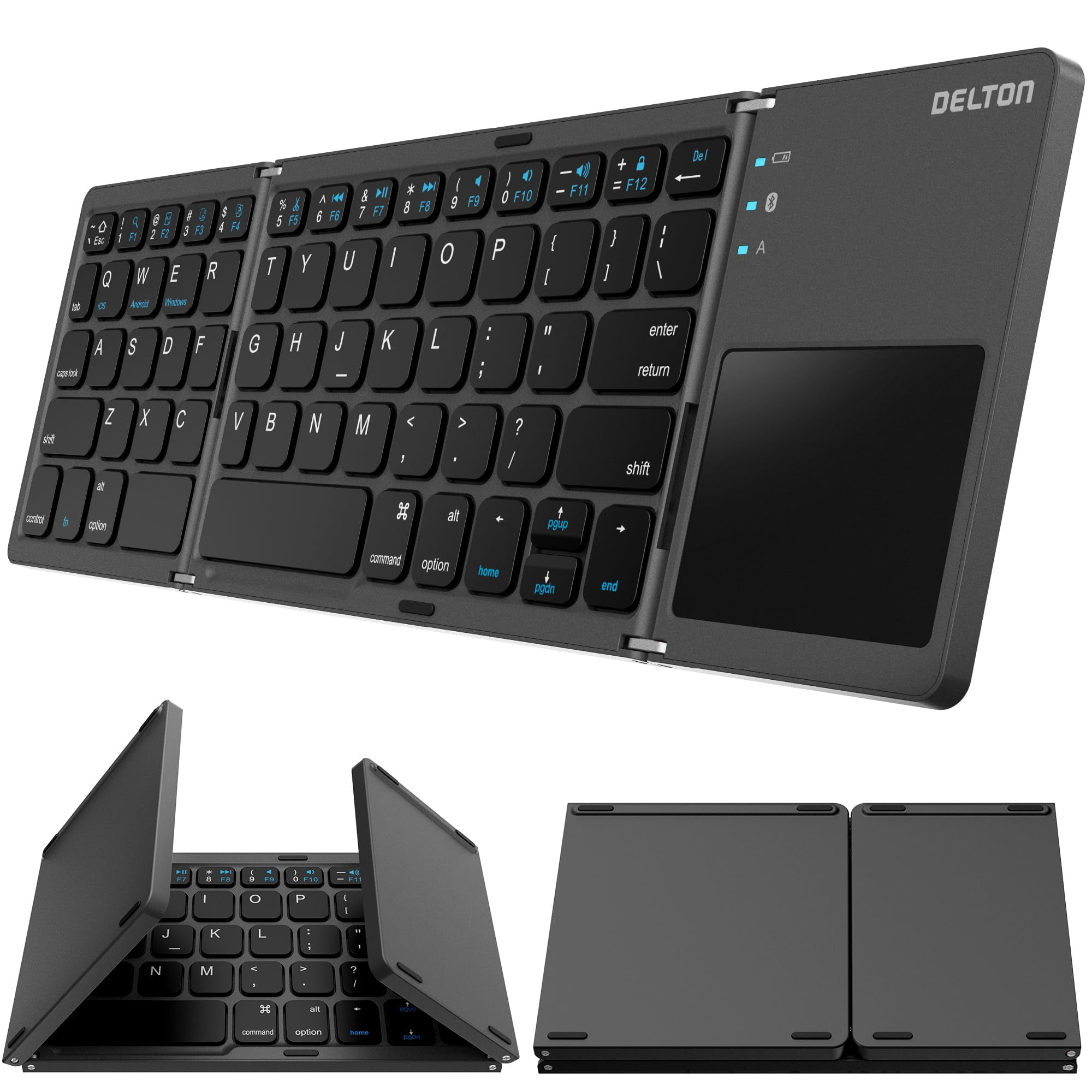 Delton F75 Foldable Bluetooth Keyboard with Touchpad, Compact and ...
