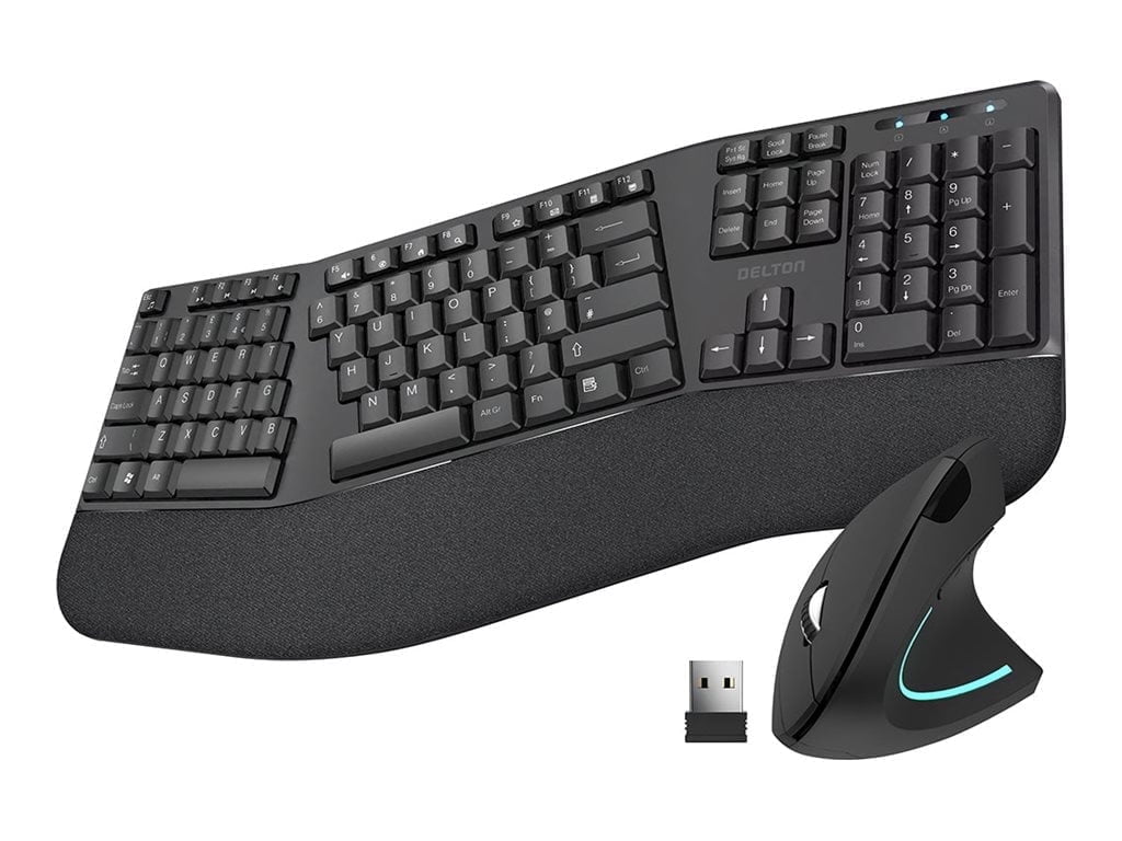 Delton G12 Ergonomic Wireless Wrist Rest Keyboard and Vertical Mouse ...