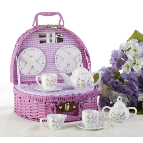Delton Large Porcelain Tea Set With Basket,Dragonfly - Walmart.com