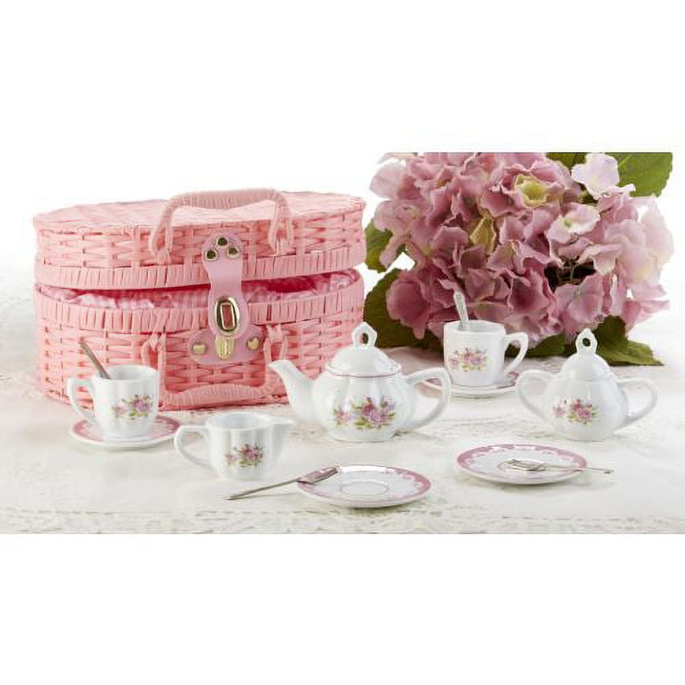 Delton Lavender Rose Porcelain Tea Set, Large with Fabric Lined Basket ...