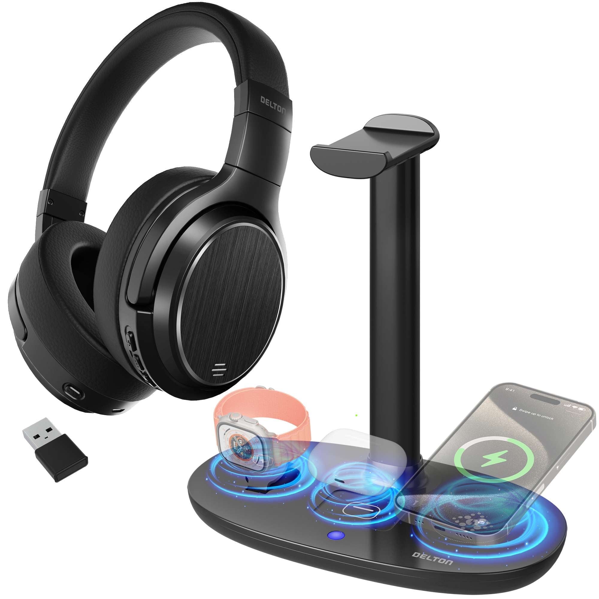 Delton M101 Wireless Computer Headset And Qi Charging Stand, Bluetooth ...