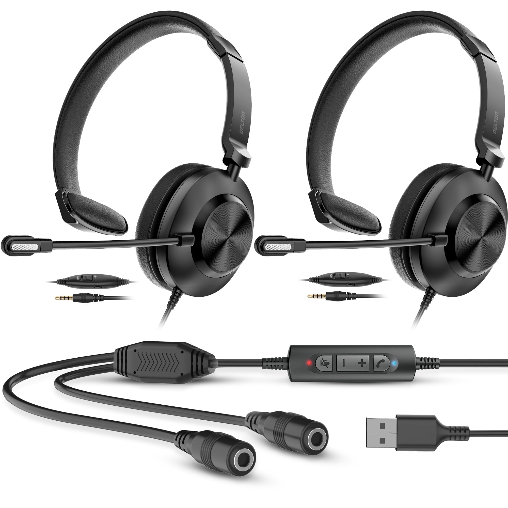 Delton T30Y Training Headset with Master Adapter, Computer Headset ...