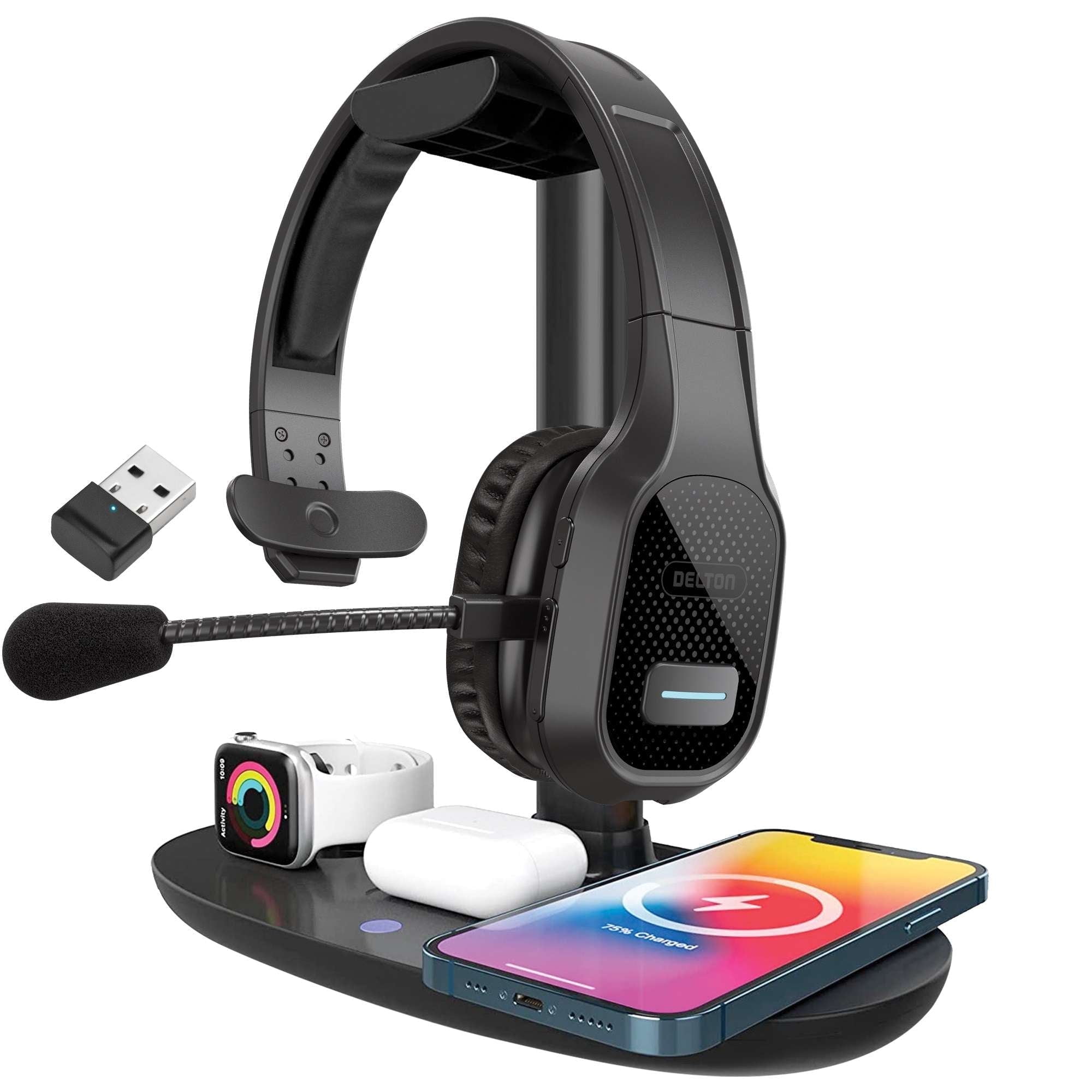 Delton Wireless Computer Headset And Qi Charging Stand, 2.4G USB ...