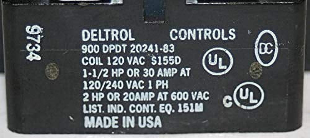 Deltrol Controls 900 DPDT 20241-83 Electromechanical Power Relay 120VAC ...
