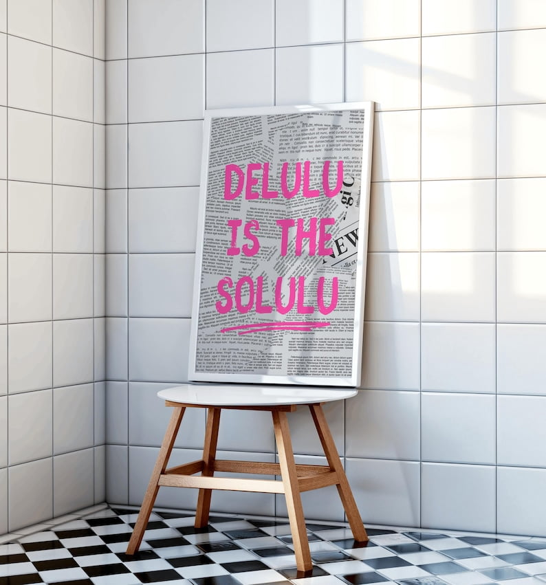 Delulu Poster Pink Trendy Newspaper Delusional Wall Art College ...