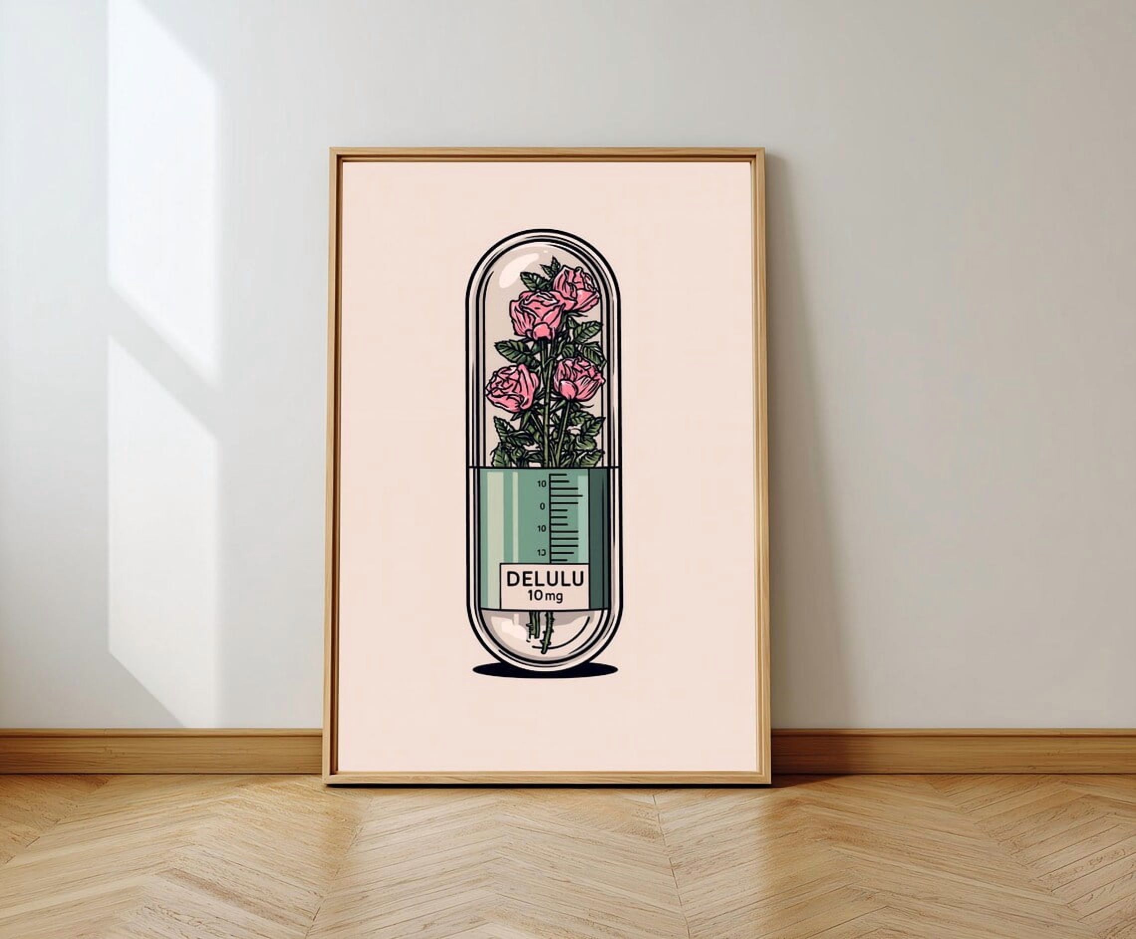 Delulu Wall Art – Rose Pill Poster Poster, Dopamine Decor, Minimal ...