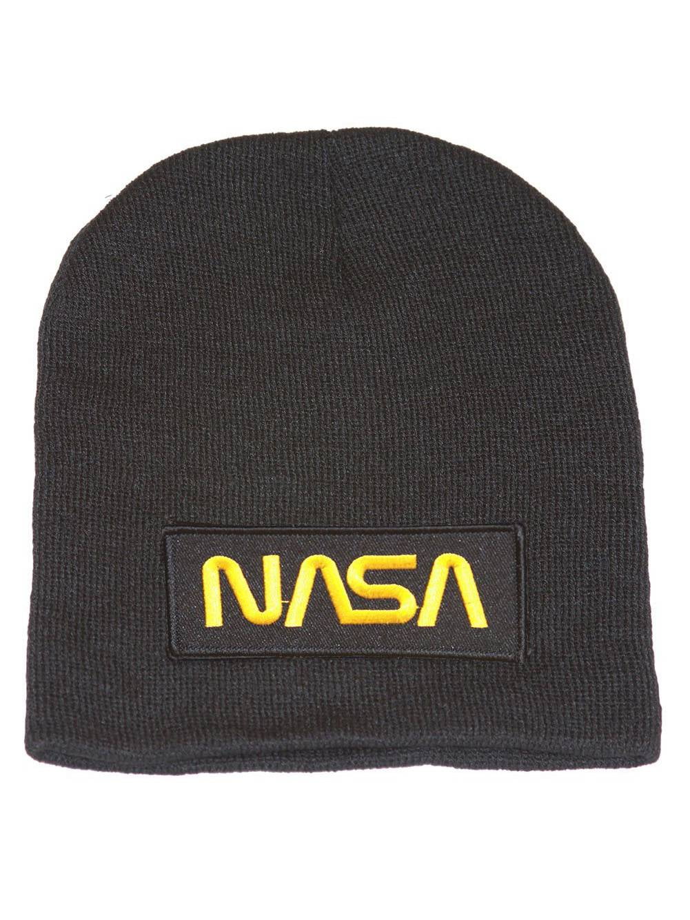 Delux 3D Patch Embroidery Black Short Beanie, Space NASA Gold Logo ...