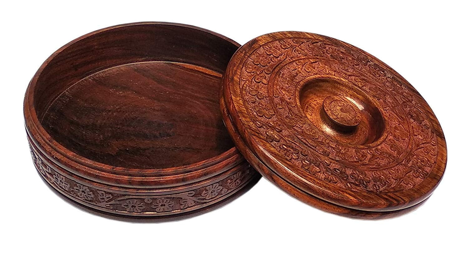 Delux wood carver round shape chapati box/puri box/paratha box for ...