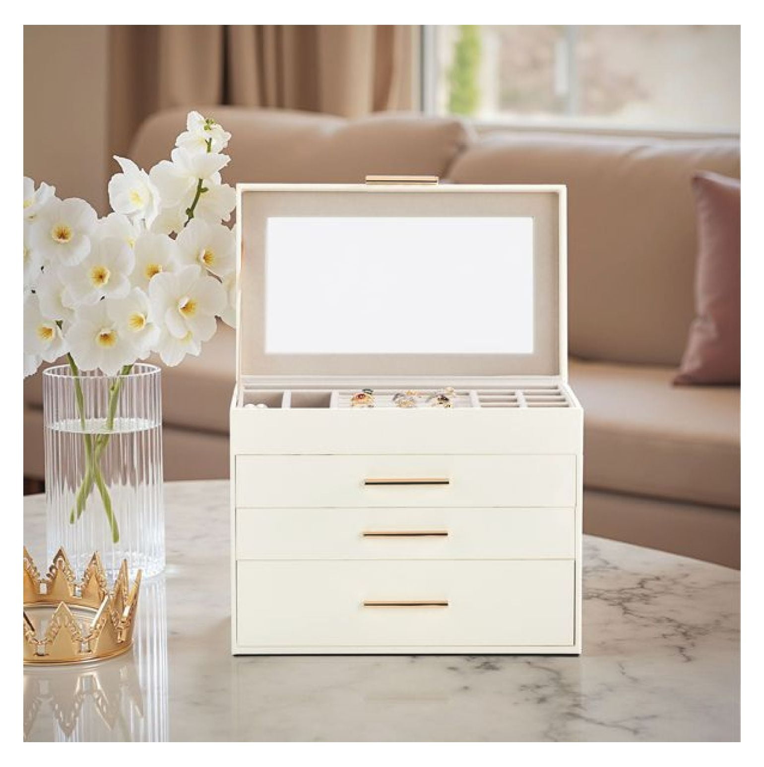 Deluxe 2-Drawer Jewelry Box with Clear Top View – White & Pink Storage ...