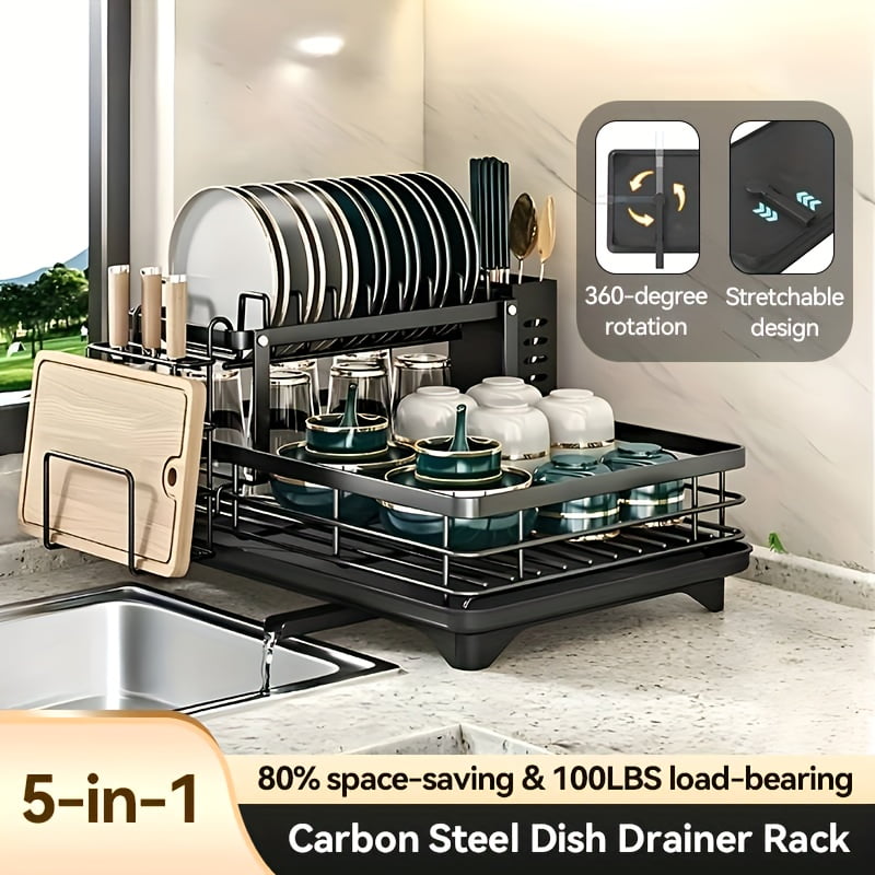 Deluxe 2-Tier Heavy-Duty Carbon Steel Kitchen Storage Rack - Automatic ...