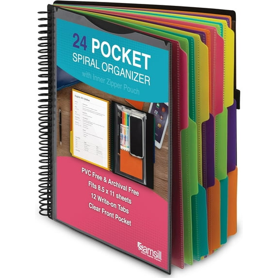 Deluxe 24 Pocket Spiral Project Organizer With Inner Zipper Pouch