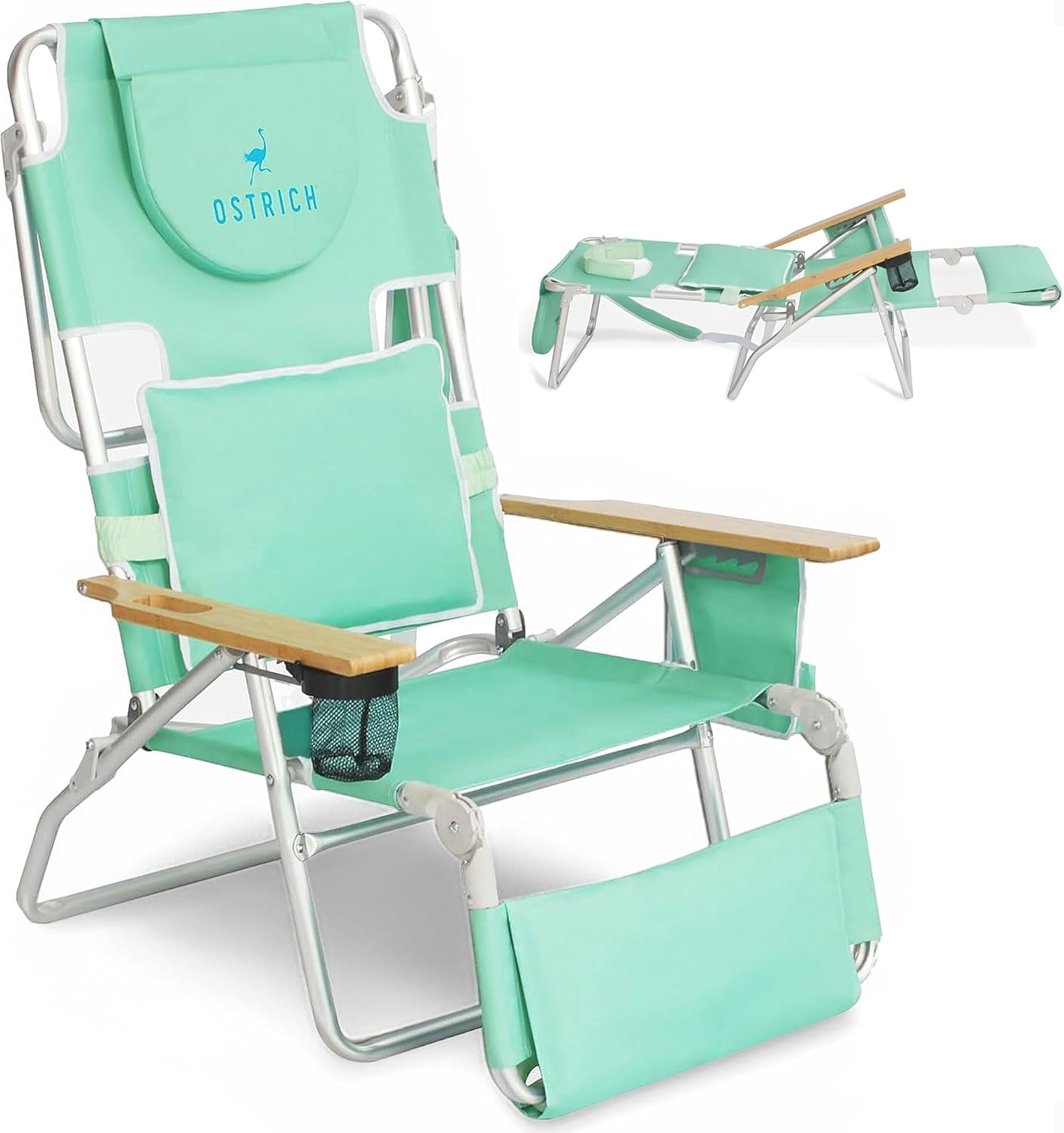 Deluxe 3N1 Padded Beach Chair w/ Face Cushion & Arm Holes, Teal ...