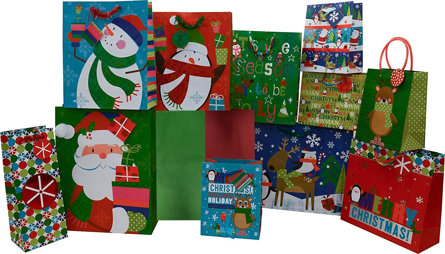 Deluxe 41 Piece Christmas Holiday Embellished Gift Bag Set,11 Assorted ...